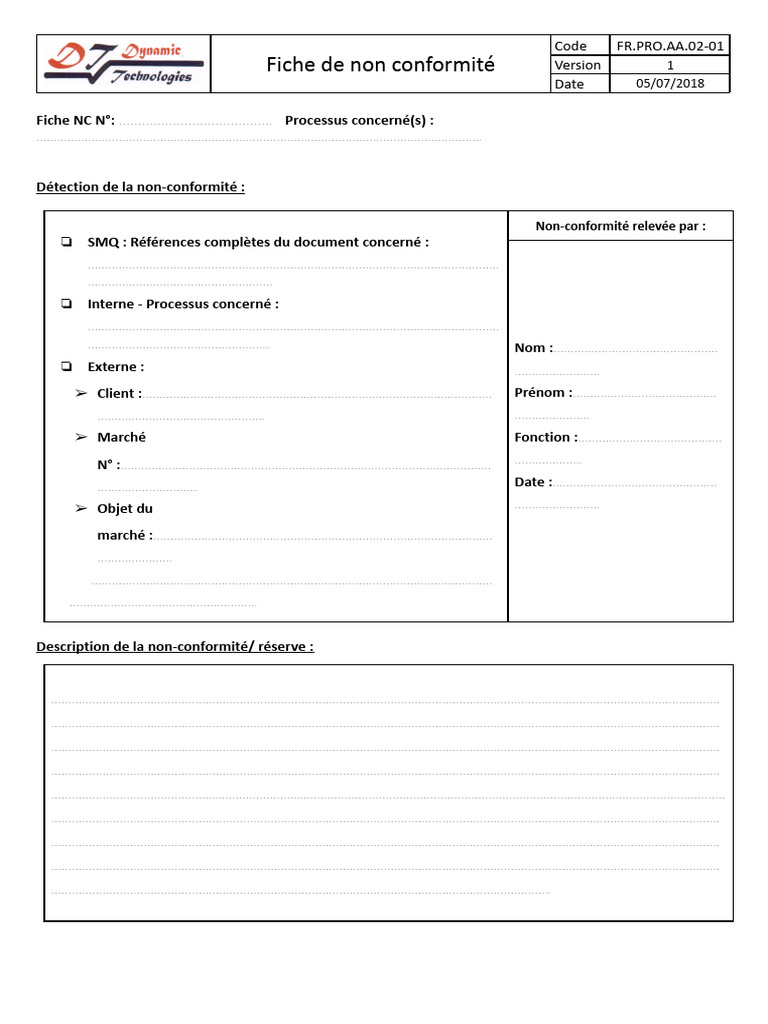 Fiche de Non Conformité | PDF