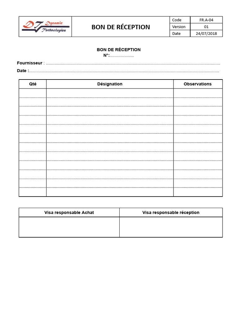 Modèle de Bon de Réception Gratuit | PDF