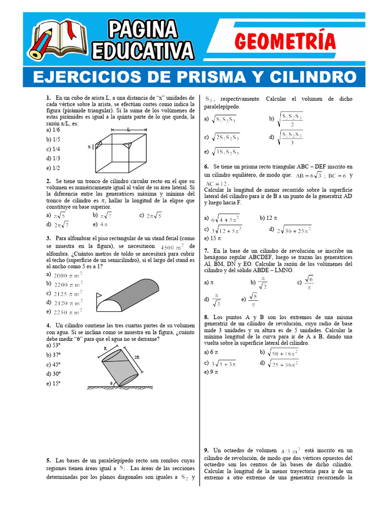 Ejercicios de Prisma y Cilindro Pagina Educativa | PDF