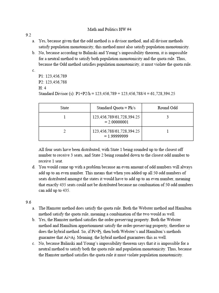 Math and Polotics HW#4 | PDF | Elections | Apportionment (Politics)