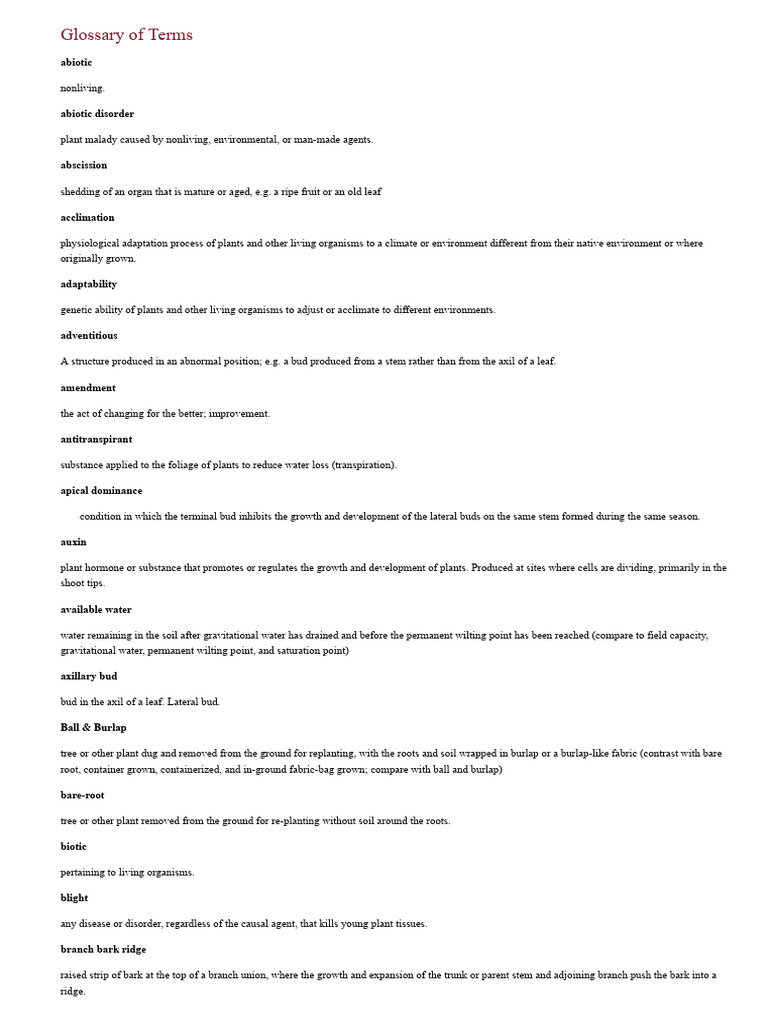Glossary | PDF | Trees | Plant Stem