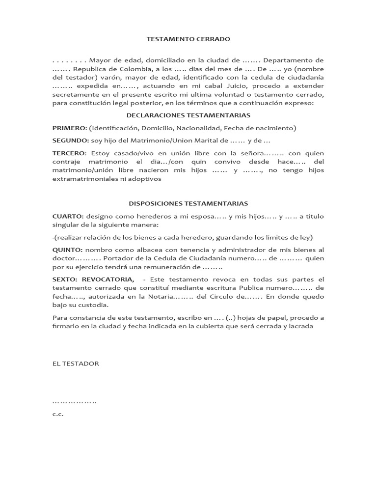 Modelos de Testamento Cerrado Con Revocatoria de Otro Constituido | PDF