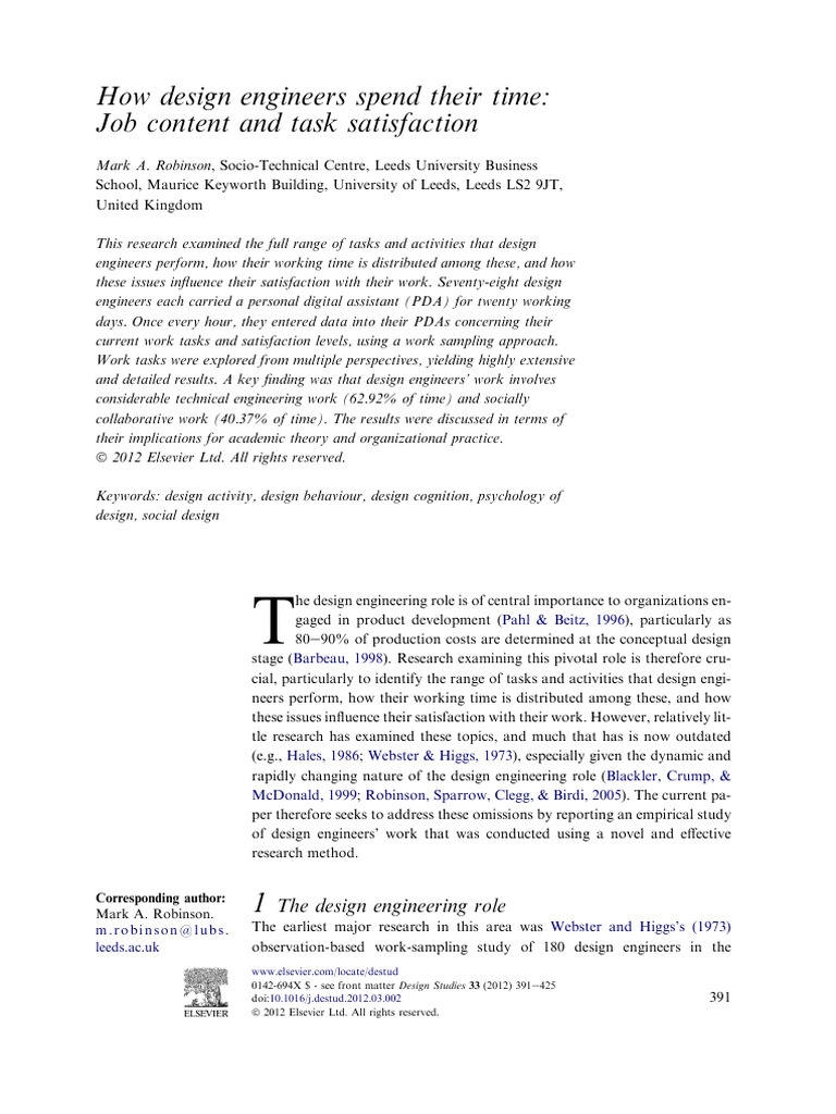 How Design Engineers Spend Their Time Jo | PDF | Information | Self Report Study