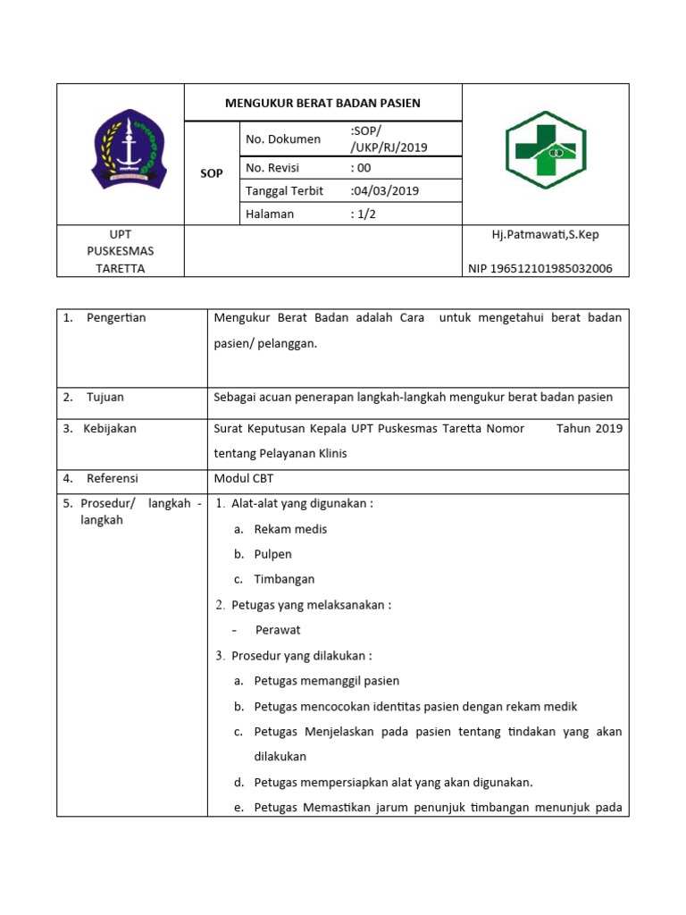 SOP Penimbangan Berat Badan | PDF