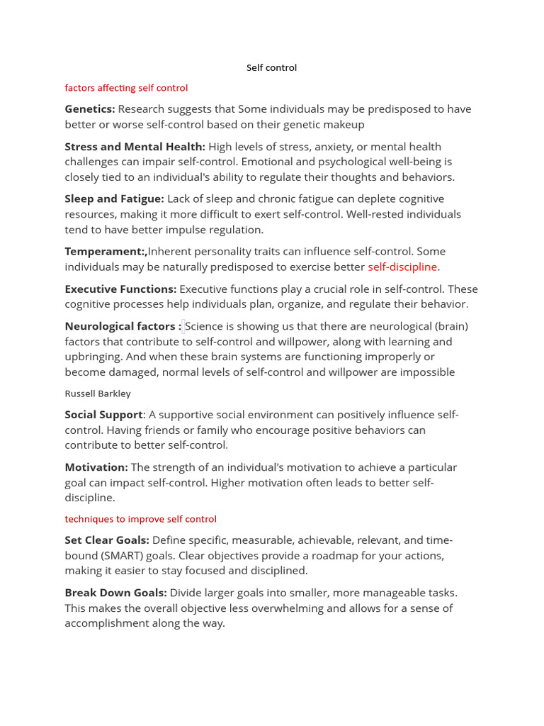 Self Control | PDF | Self-Management | Self Control