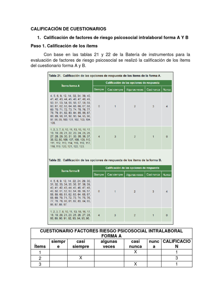 Calificación de Cuestionarios Psicosociales | PDF | Estrés (biología ...