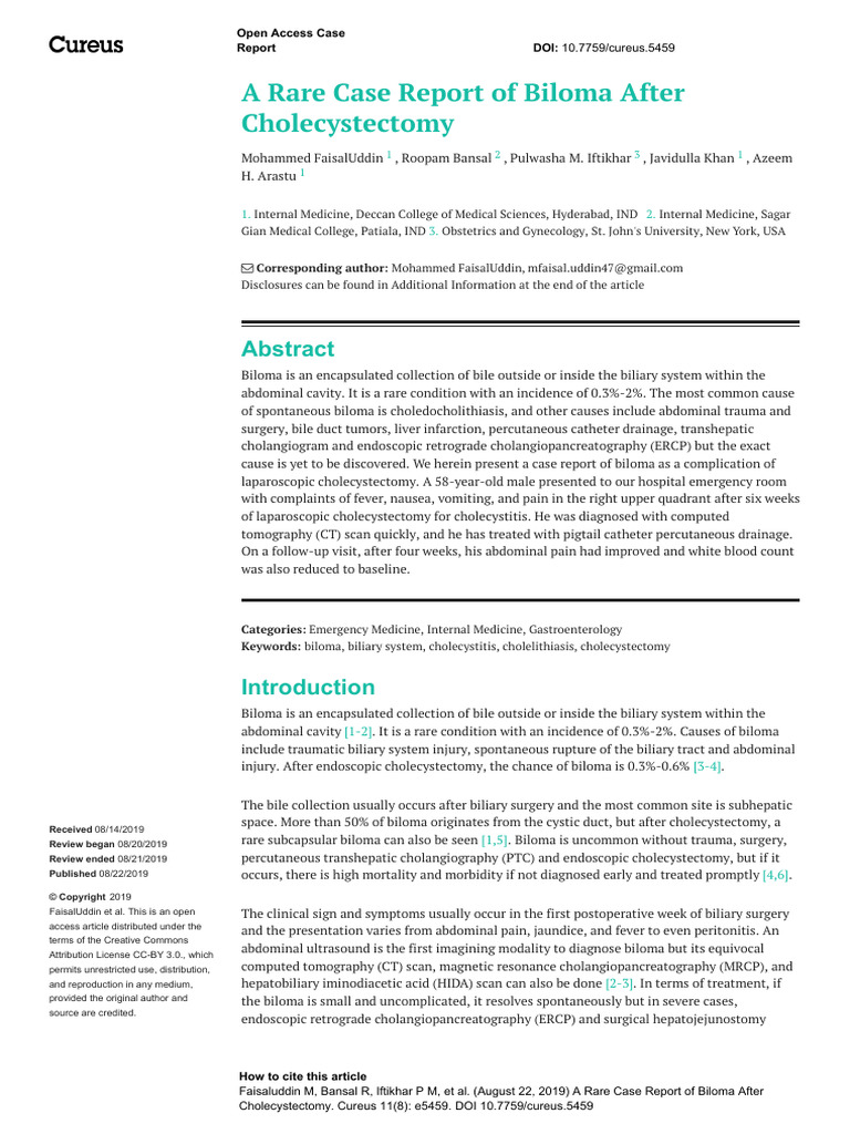 Biloma After Cholecystectomy 2 | PDF | Digestive Diseases | Abdomen