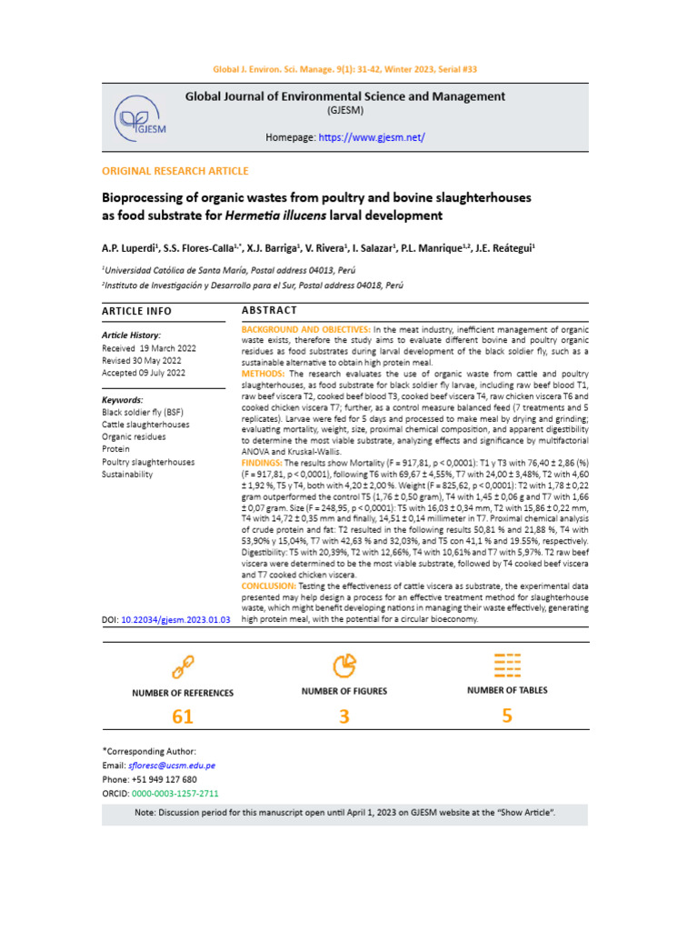 Bioprocessing of Organic Wastes From Poultry and Bovine Slaughterhouses ...