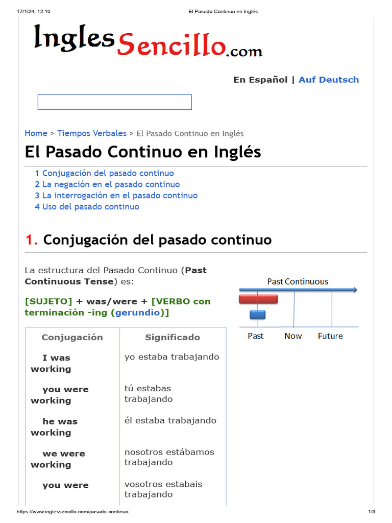 El Pasado Continuo en Inglés | PDF | Verbo | Conjugación gramatical