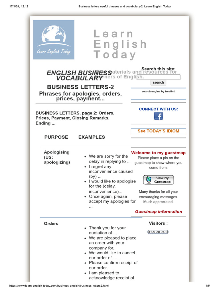 Business Letters Useful Phrases and Vocabulary-2 - Learn English Today ...