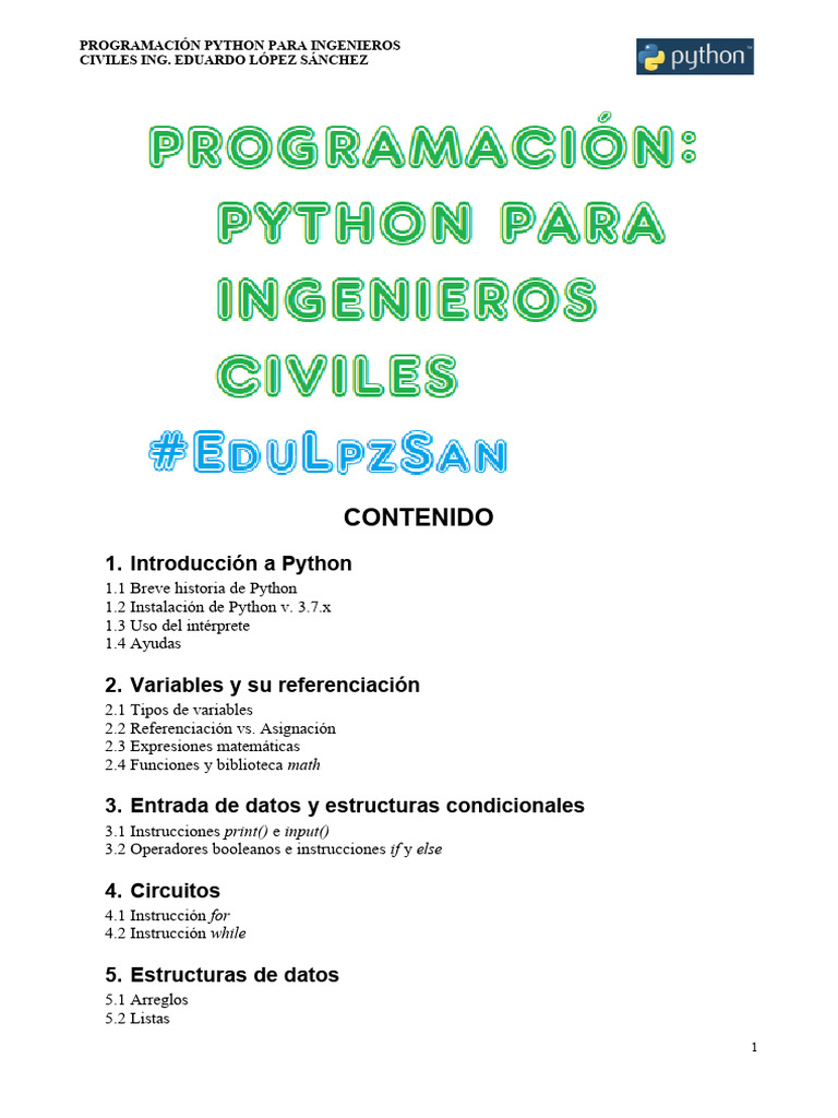 Python para Ingenieros Civilespdf | PDF | Python (lenguaje de programación) | Matriz (Matemáticas)