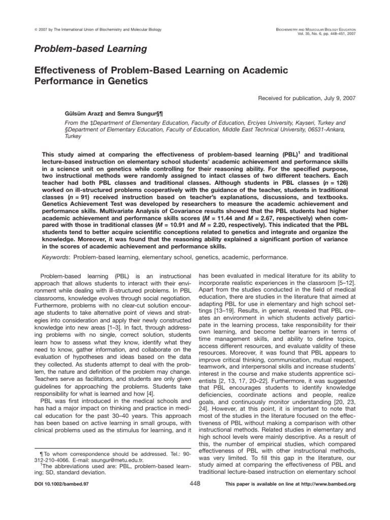 PBL vs. Traditional Learning in Genetics | PDF | Intelligence | Cognition