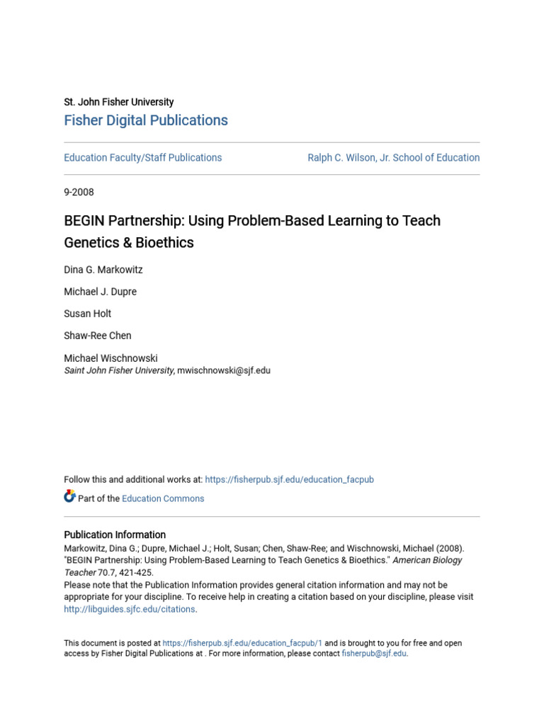 BEGIN Partnership - Using Problem-Based Learning To Teach Genetics ...