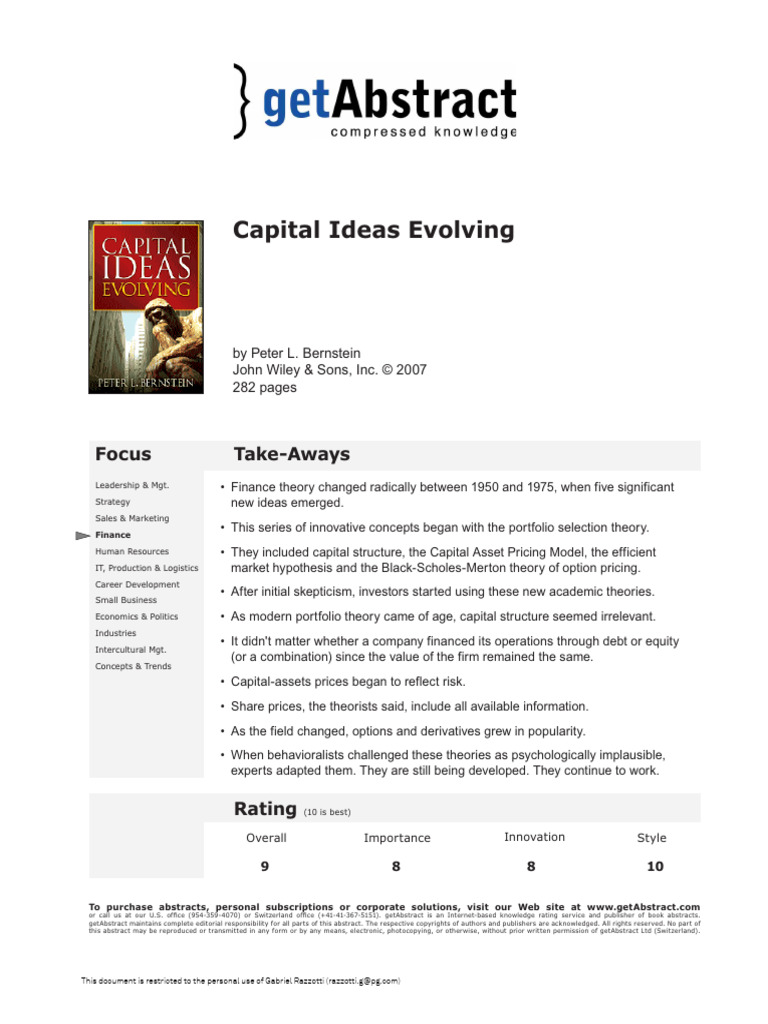 Capital Ideas Evolving Bernstein en 8836 PDF | PDF | Derivative (Finance) | Black–Scholes Model