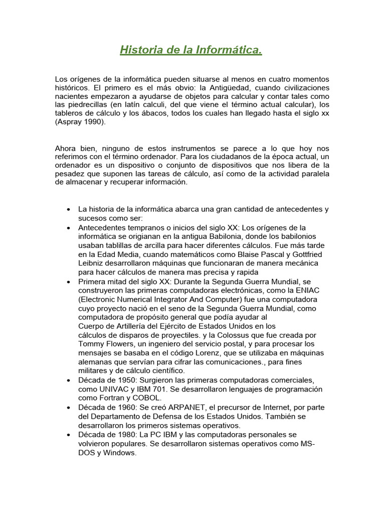 Historia de La Informatica | PDF | Sistema operativo | Microprocesador
