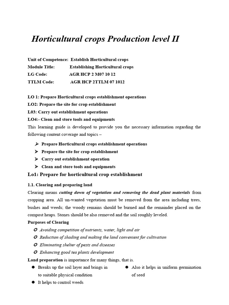 Horticultural Crops Production Level II | PDF