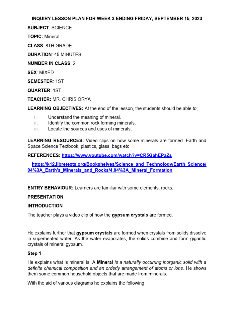 8th Grade Science Lesson on Minerals | PDF | Minerals | Crystal