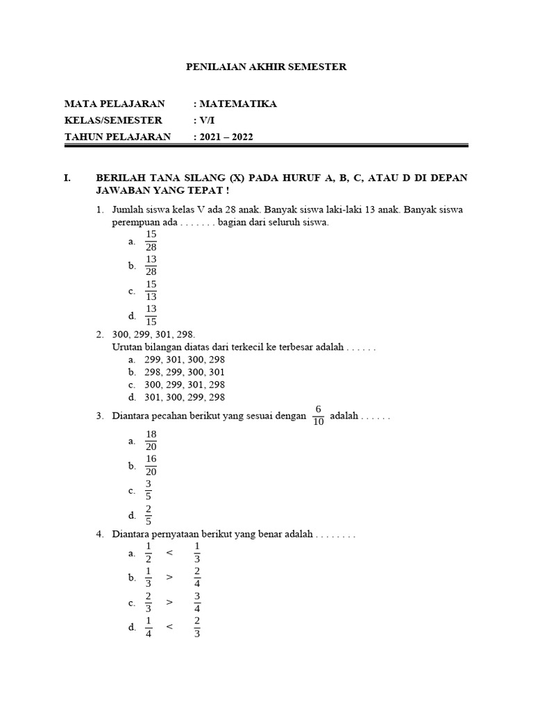 Pas Matem Kls V Terbaru Skali | PDF