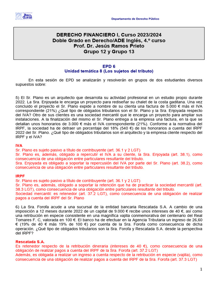 EPD - 6 - Unidad - 8 - 2023-2024 - Grupos 12 y 13 - Soluciones Supuestos 5 A 8 | PDF | Pagos ...