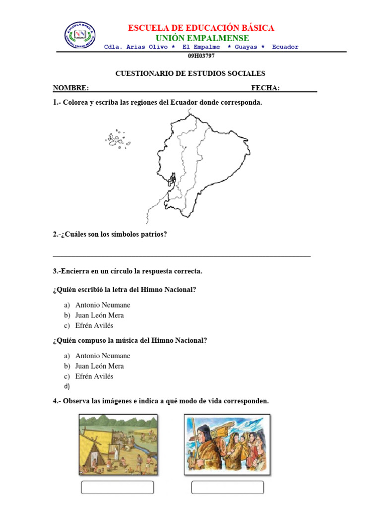 Cuestionario de Estudios Sociales | PDF | Ecuador