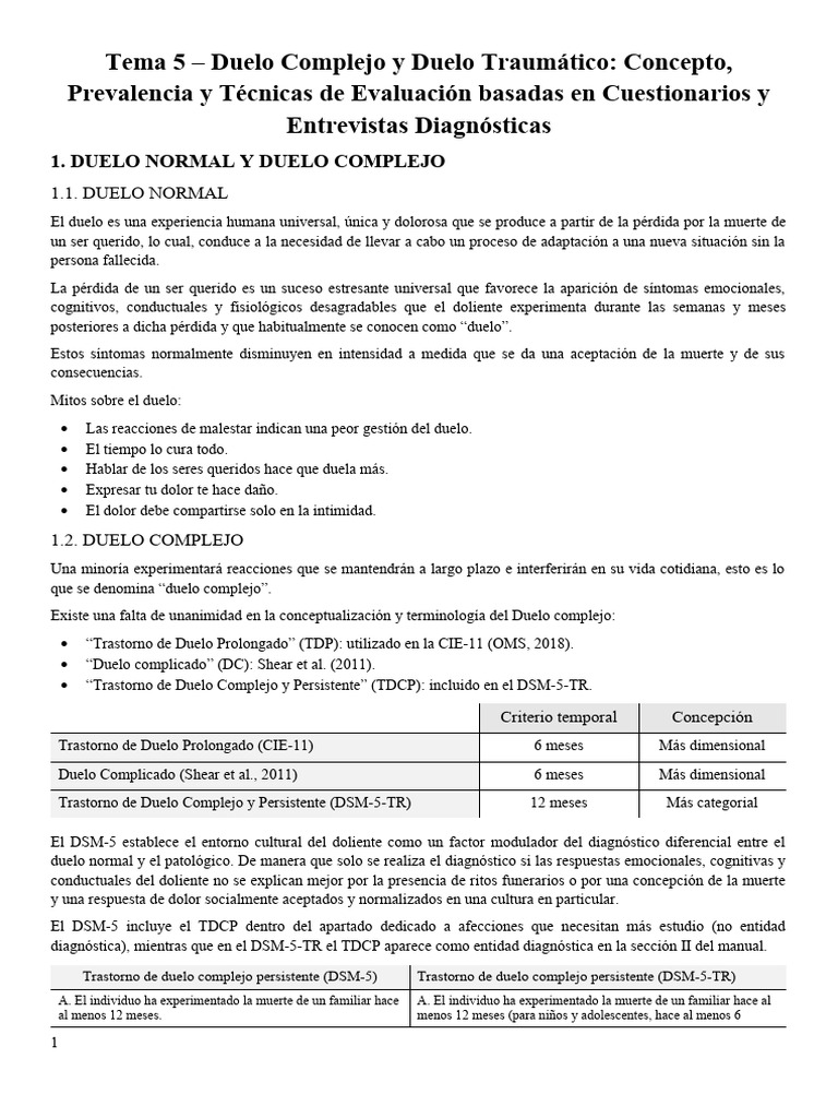 Tema 5. Duelo Complejo y Duelo Traumático | PDF | Dolor | Manual Diagnóstico y Estadístico de ...