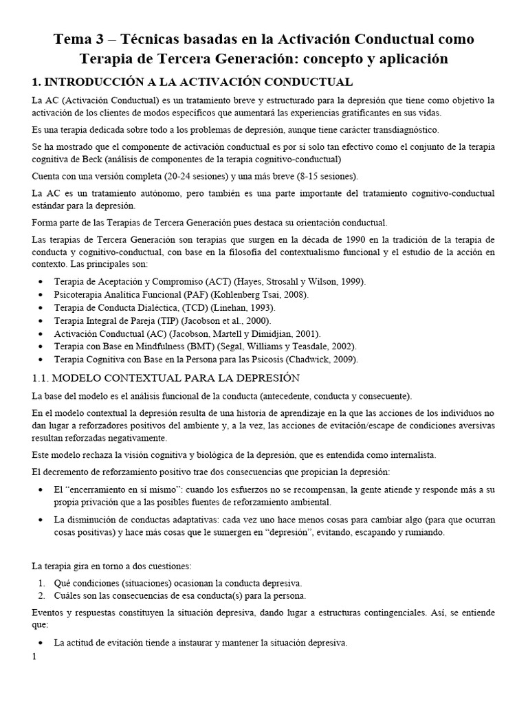 Tema 3. Técnicas Basadas en La AC Como Terapias de 3a Genreación | PDF | Depresión (estado de ...