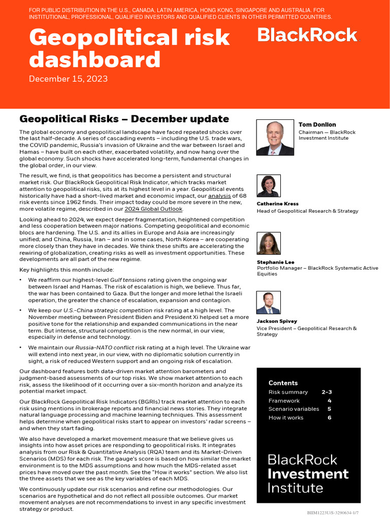 Geopolitical Risk Dashboard December 2023 | PDF | Risk | Investing