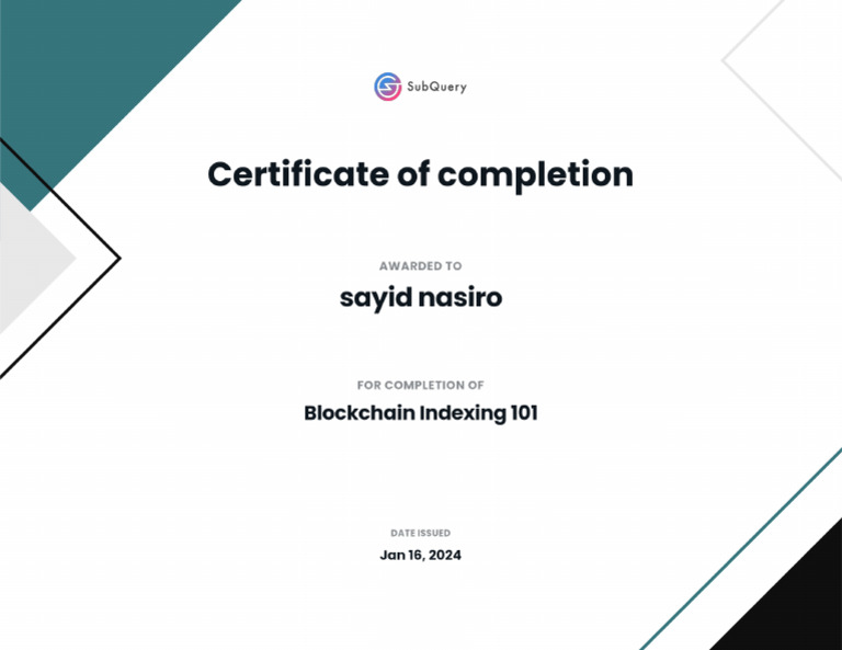 Certificate For Blockchain Indexing 101 | PDF