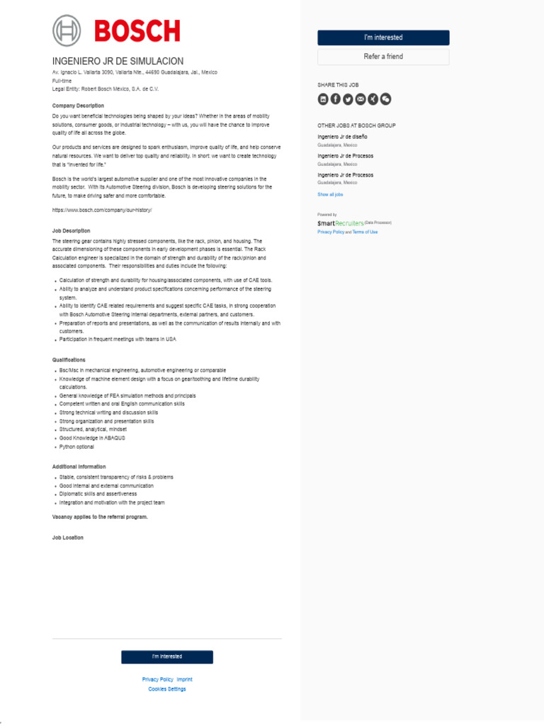 Bosch Group INGENIERO JR DE SIMULACION - SmartRecruiters | PDF ...