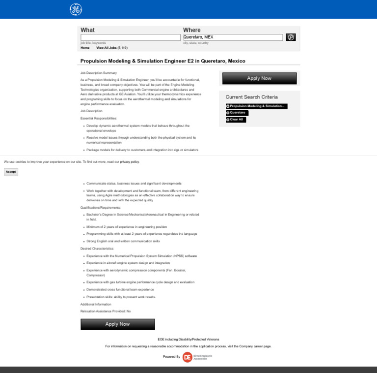 GE Jobs - Propulsion Modeling & Simulation Engineer E2 in Queretaro ...