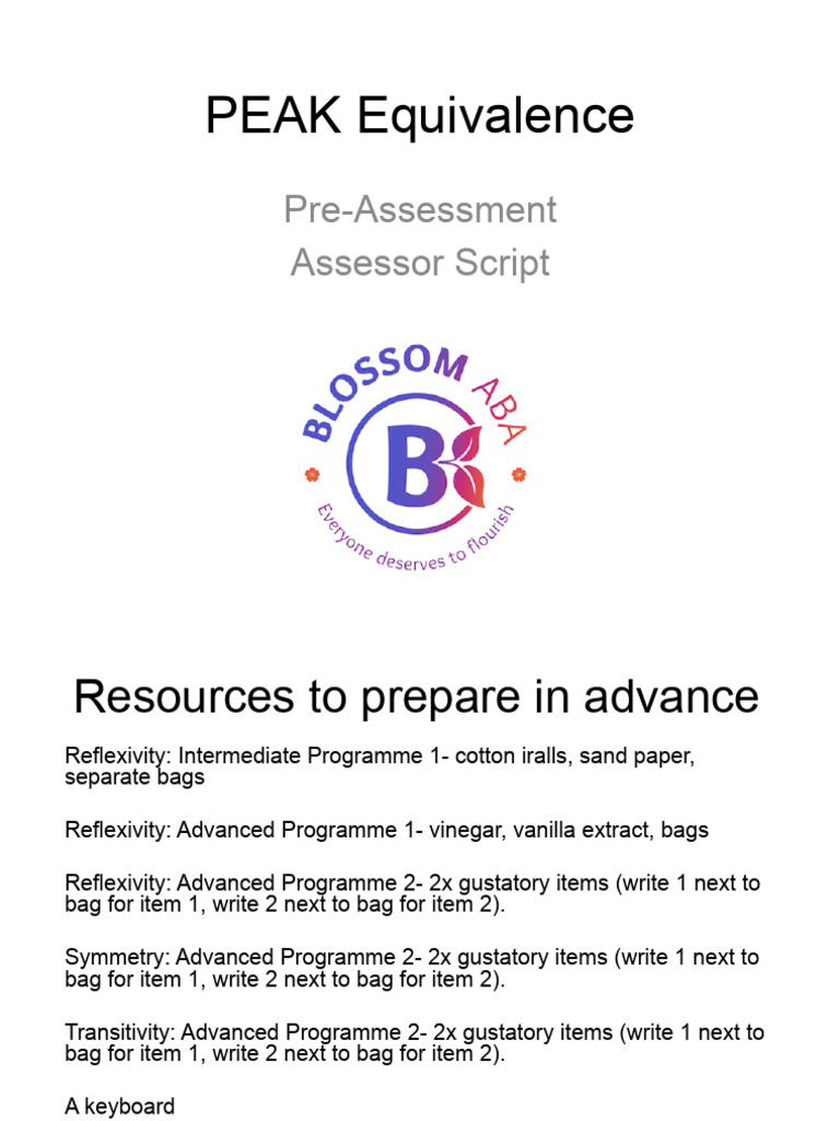 PEAK ABA Reflexivity Assessment Guide | PDF