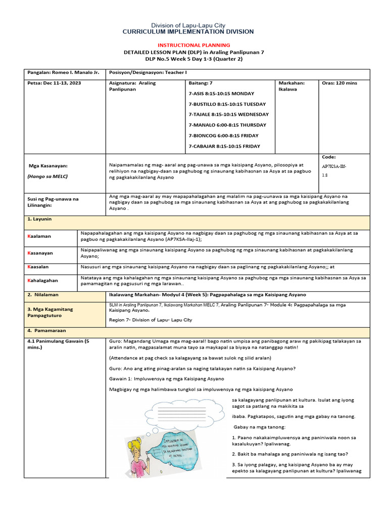 AP7 DLP No.5 Week 5 Day 1-3 (Quarter 2) | PDF