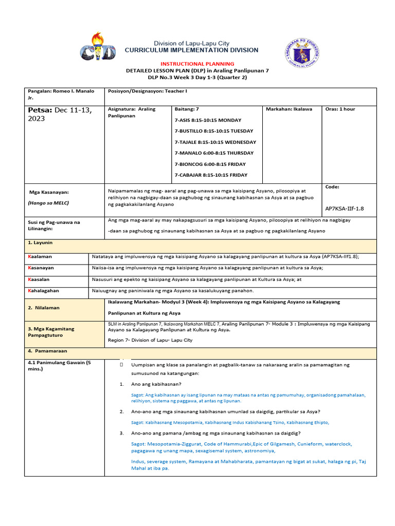 AP7 DLP No.3 Week 3 Day 1-3 (Quarter 2) | PDF