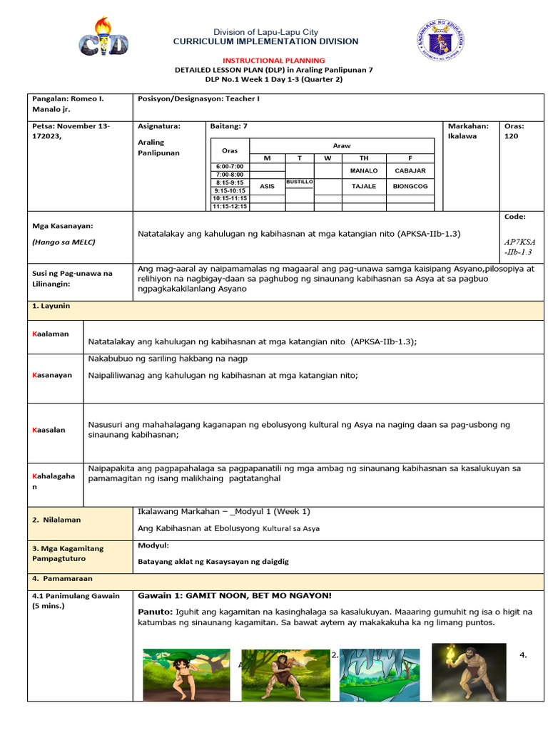 AP7 DLP No.1 Week 1 Day 1-3 (Quarter 2) | PDF
