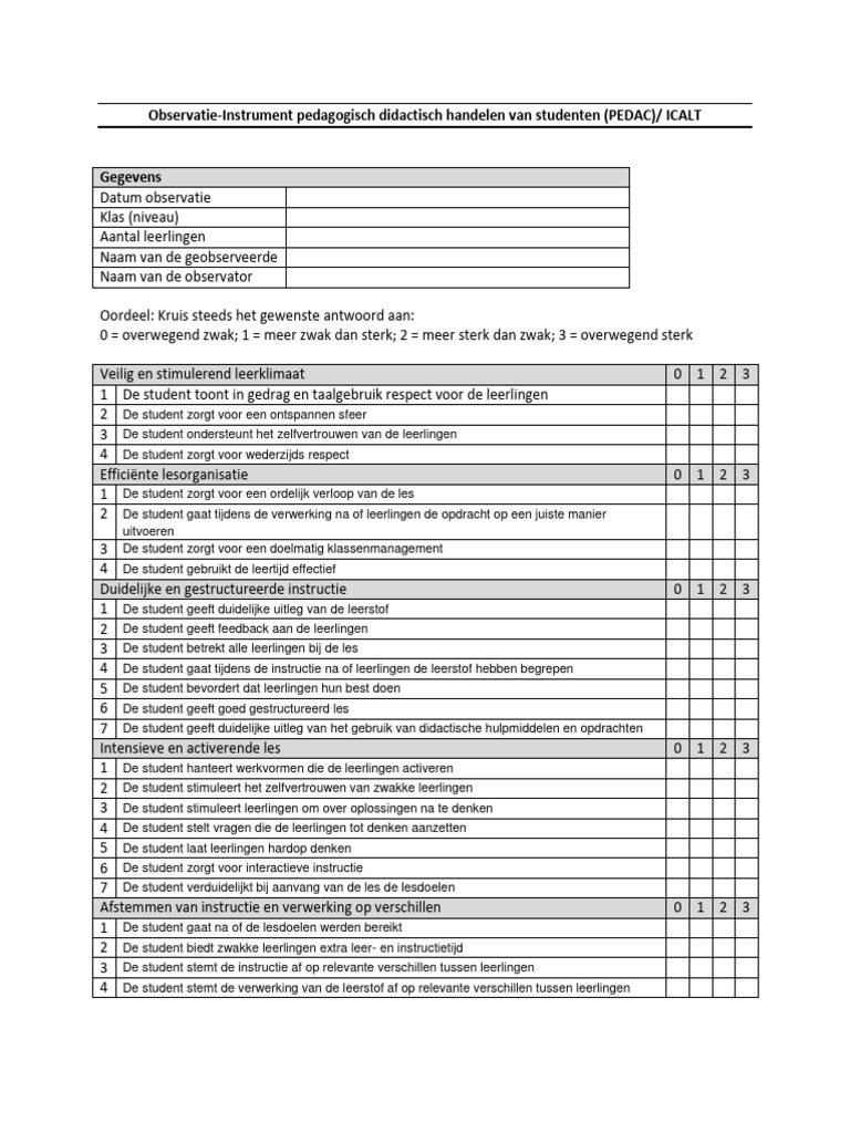 PEDAC Observatieformulier | PDF