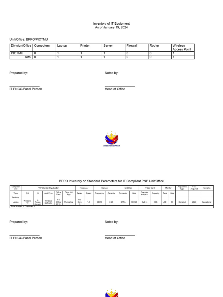 MSG No 7 Inventory of PNP Information Technology IT Equipment Format ...