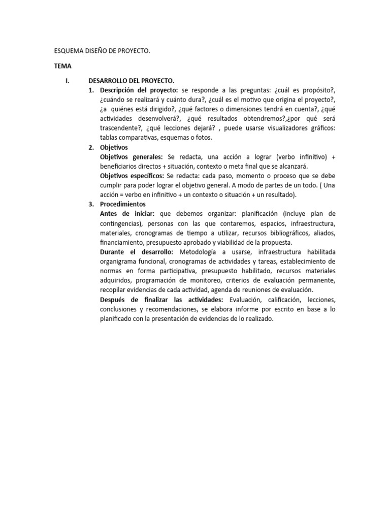 Esquema para Diseño de Proyecto | PDF | Evaluación | Presupuesto