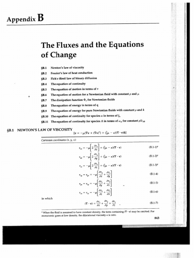 BSL Appendix B Continuity and Navier-Stokes equations_152929 | PDF