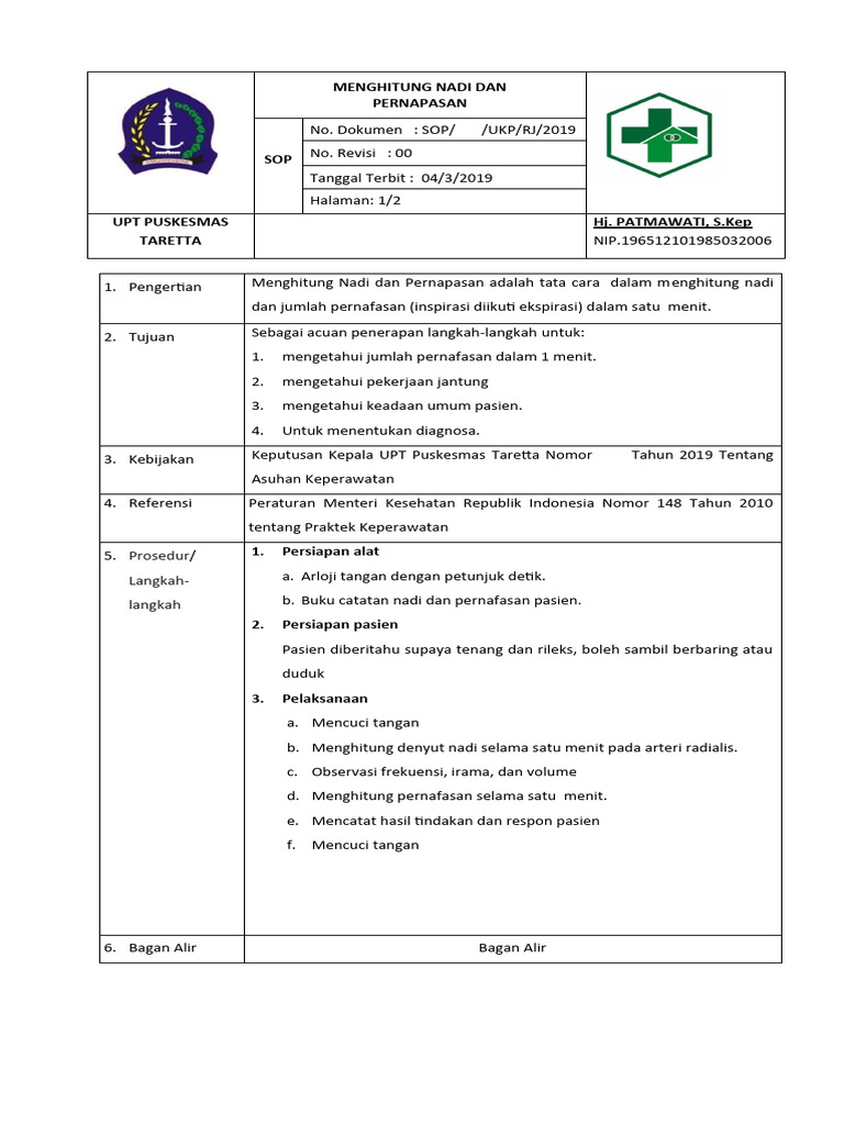 Sop Menghitung Nadi Dan Pernafasan | PDF | Kesehatan Holistik | Sains & Matematika