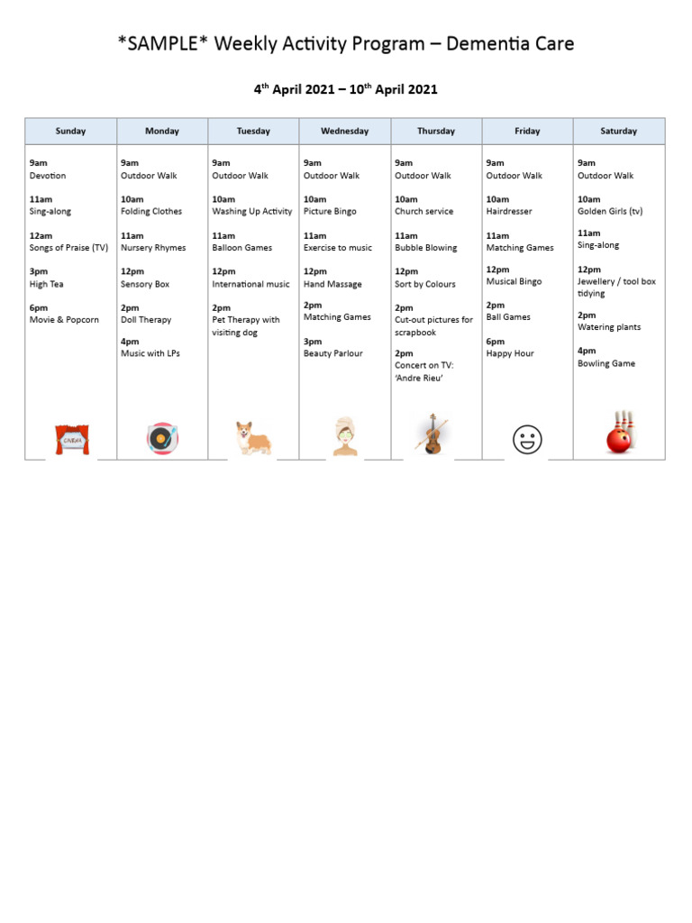 Dementia Program Weekly Word Document 2 | PDF