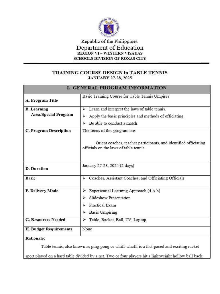 Training Course Design Table Tennis | PDF | Table Tennis | Cognition Training Course Design Table Tennis | PDF | Table Tennis | Cognition