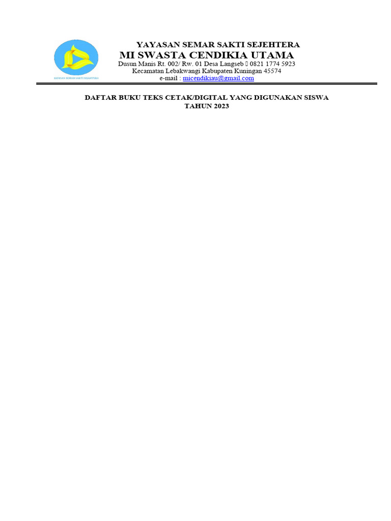 Daftar Buku Teks Cetak Atau Digital Yang Digunakan Siswa | PDF