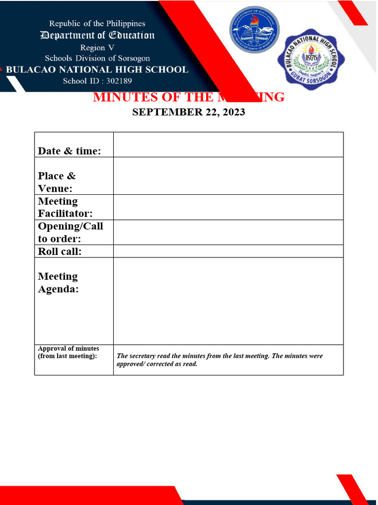 Minutes of The Meeting Template Science Club | PDF