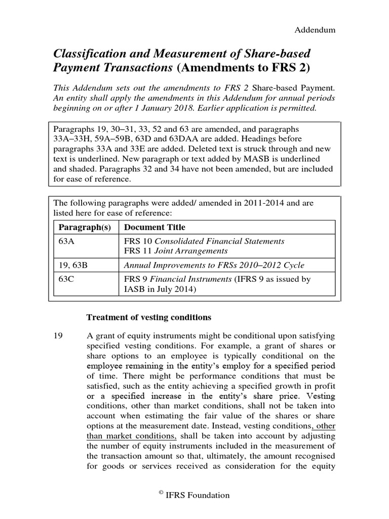Addendum - Amendments To FRS 2 | PDF | Fair Value | Equity (Finance)