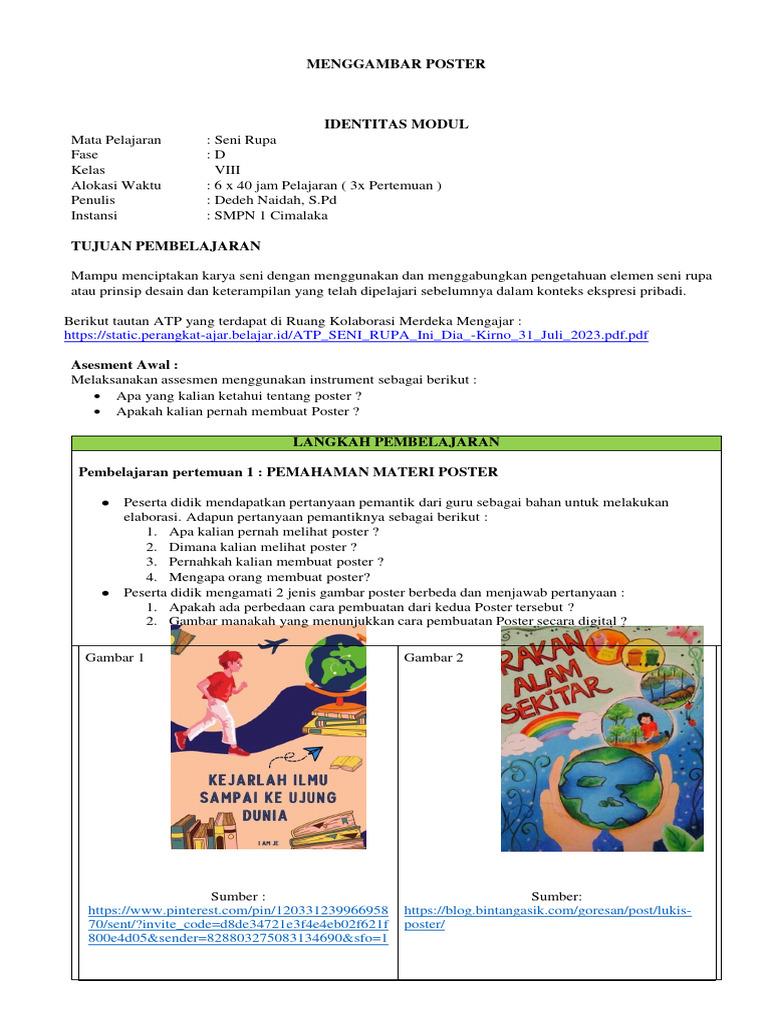 Modul Ajar Seni Rupa - Menggambar Poster - Fase D | PDF