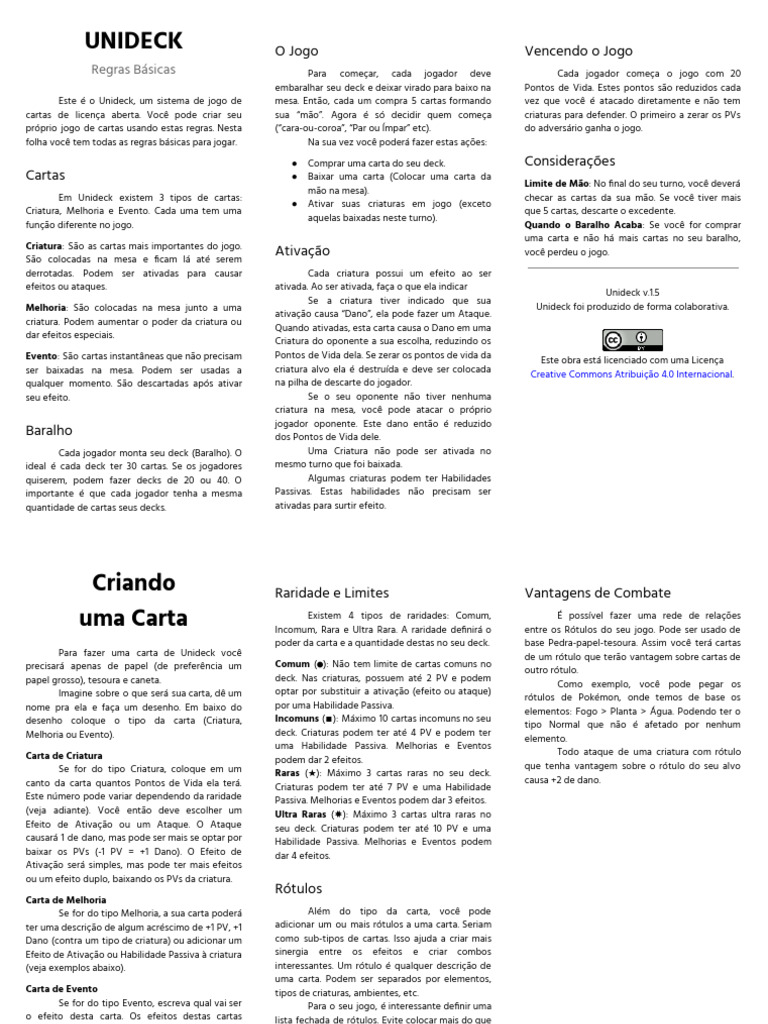 Regras do Jogo de Cartas Unideck | PDF