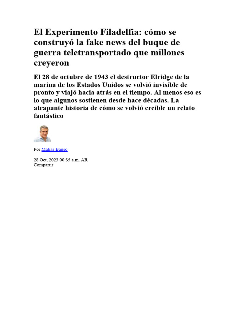 Como Se Construyó La Idea Del Experimento Filadelfia | PDF