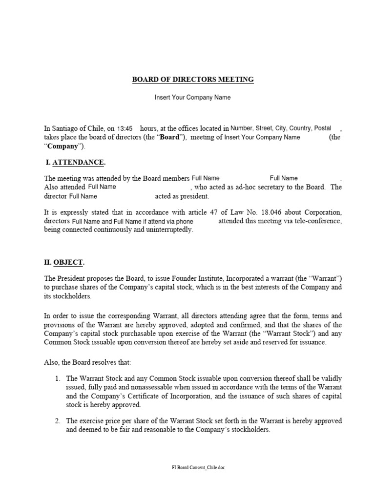 Fi Board Consent Chile Form | PDF | Stocks | Warrant (Finance)