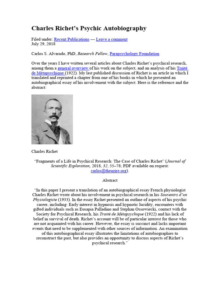 Charles Richet Por Alvarado | PDF | Parapsychology | Mediumship
