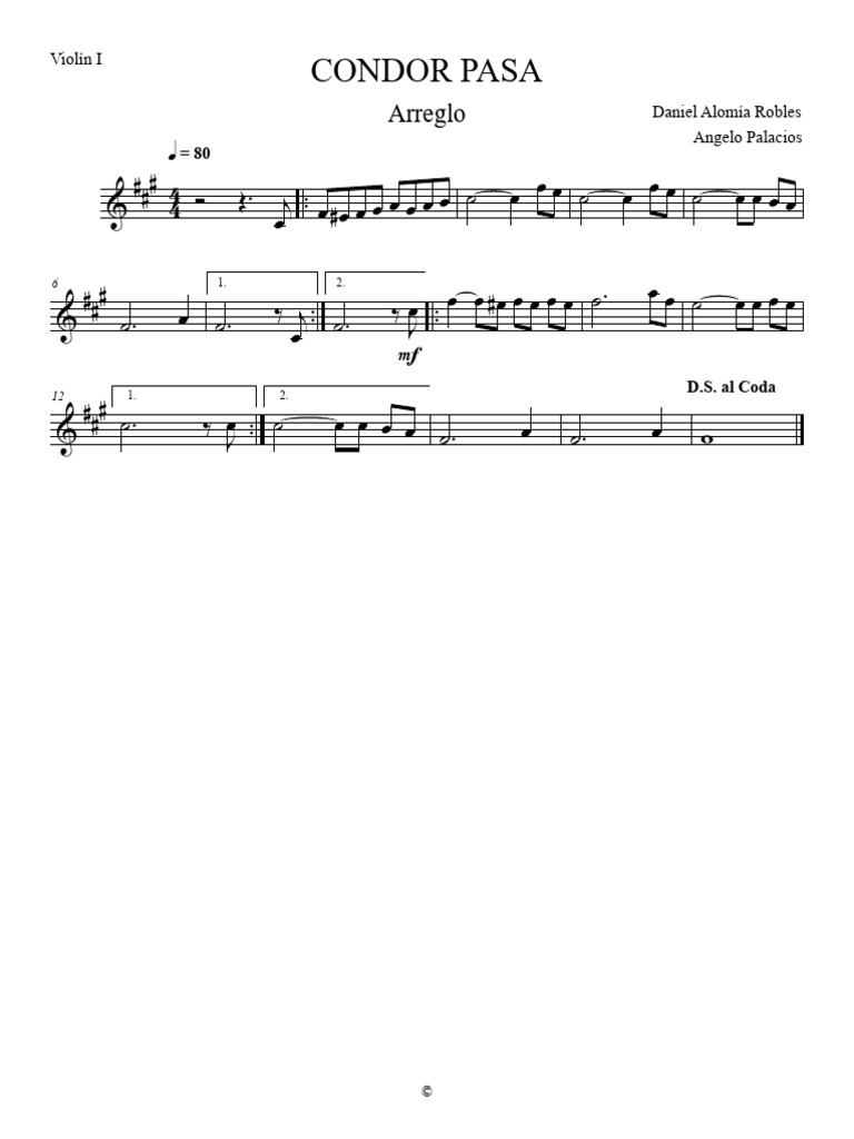 Partitura de Violín: Condor Pasa | PDF
